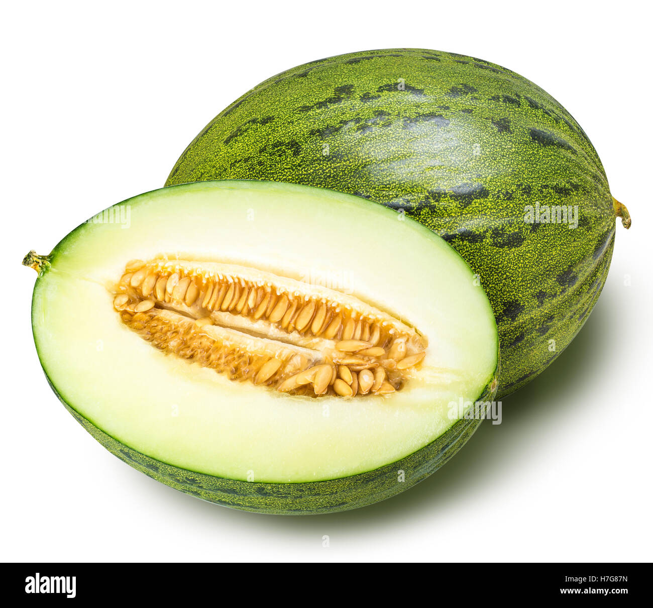 Group of green melons isolated on white background with clipping path ...