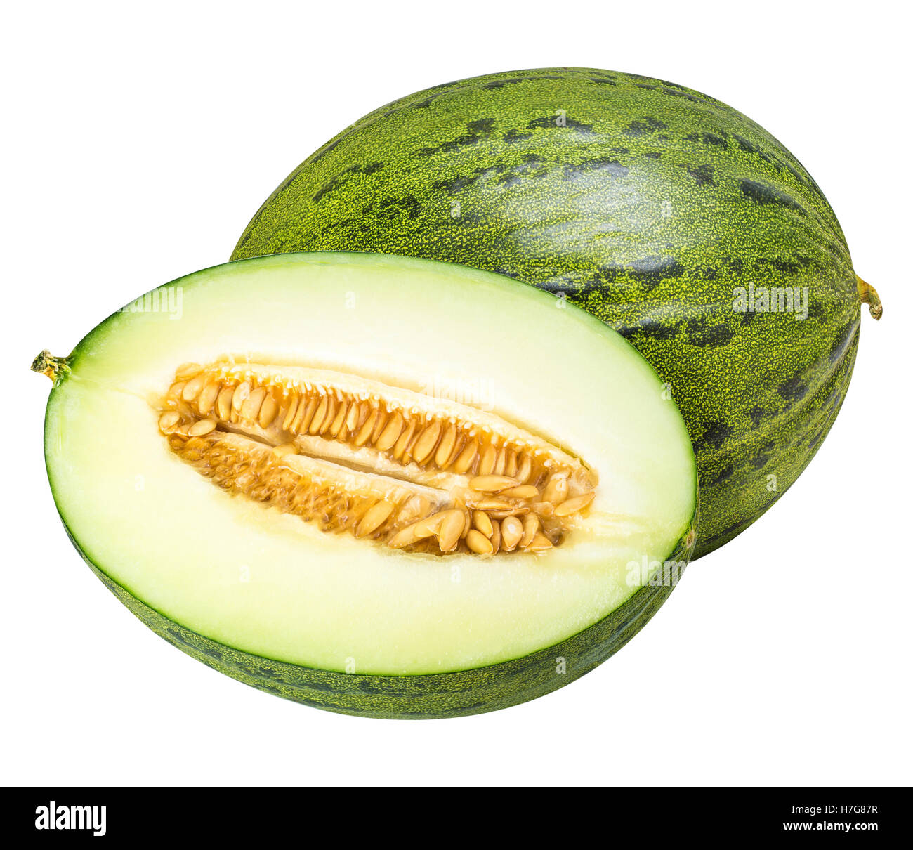 Group of green melons isolated on white background with clipping path ...