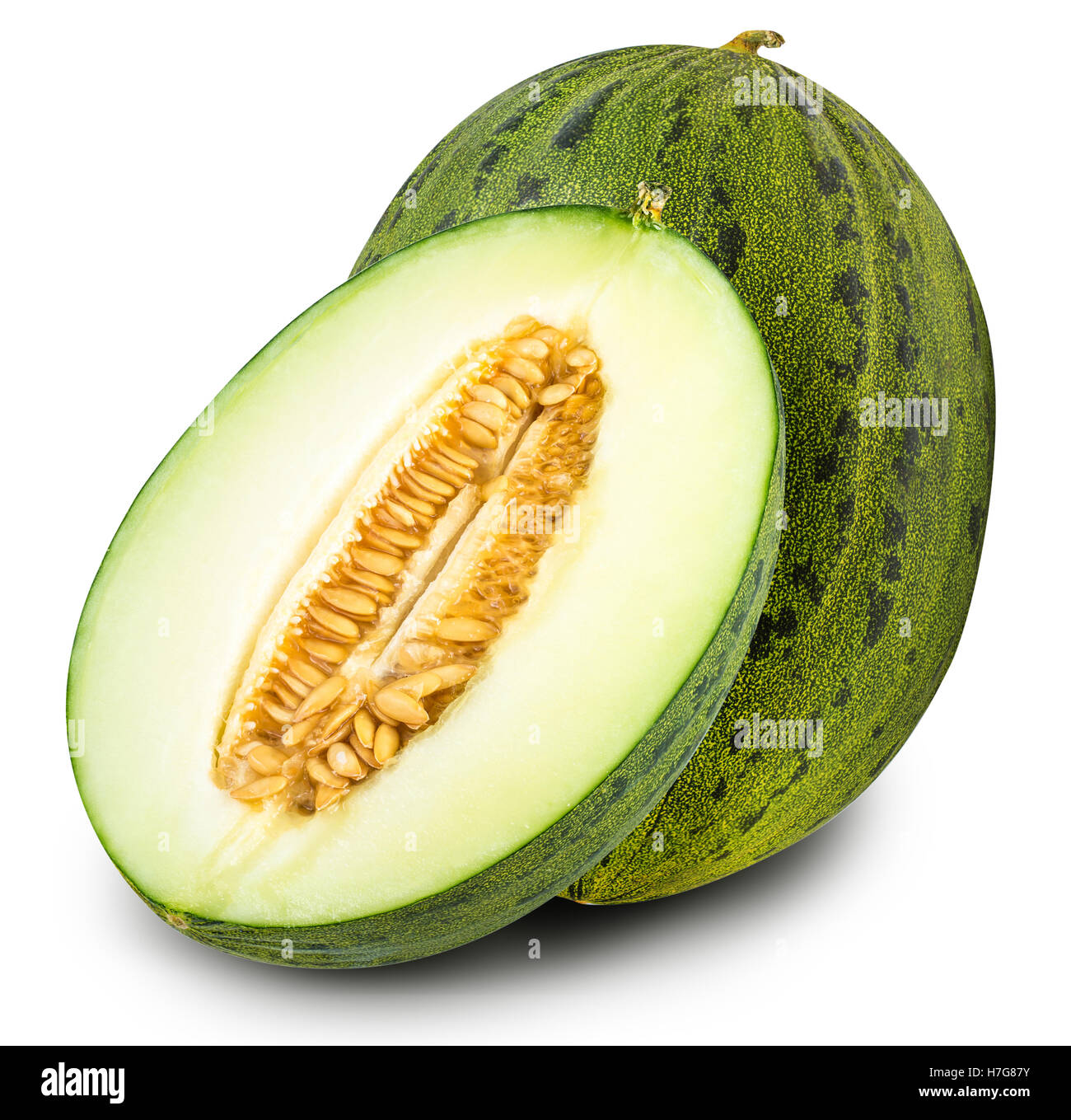 Group of green melons isolated on white background with clipping path ...