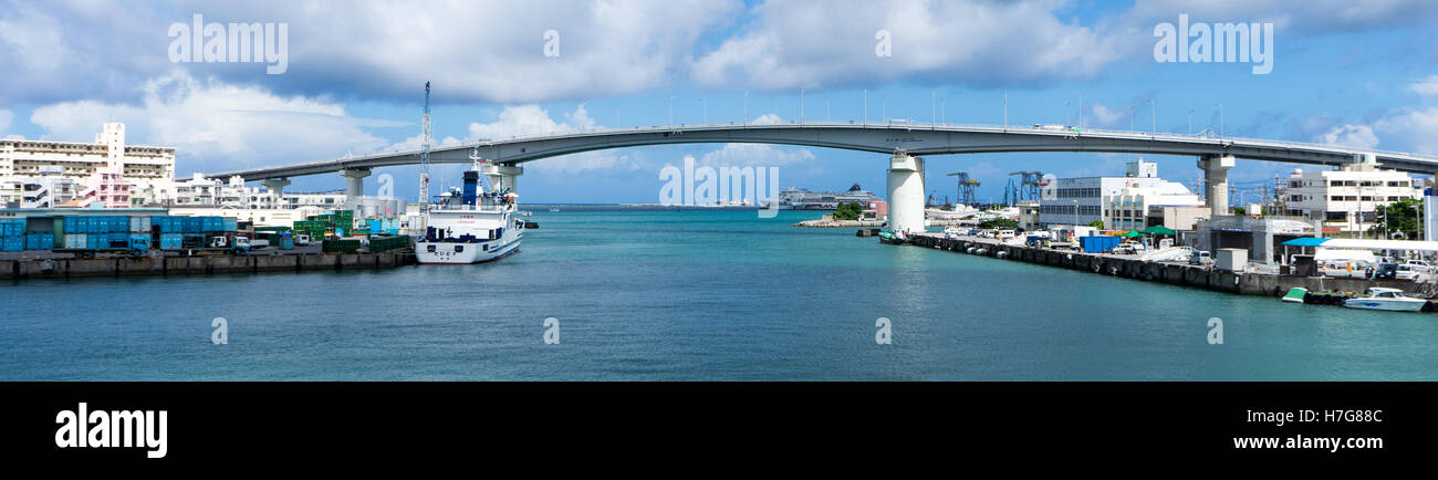 Bridge over the Marine in Okinawa mainland ferry port, Japan Stock ...