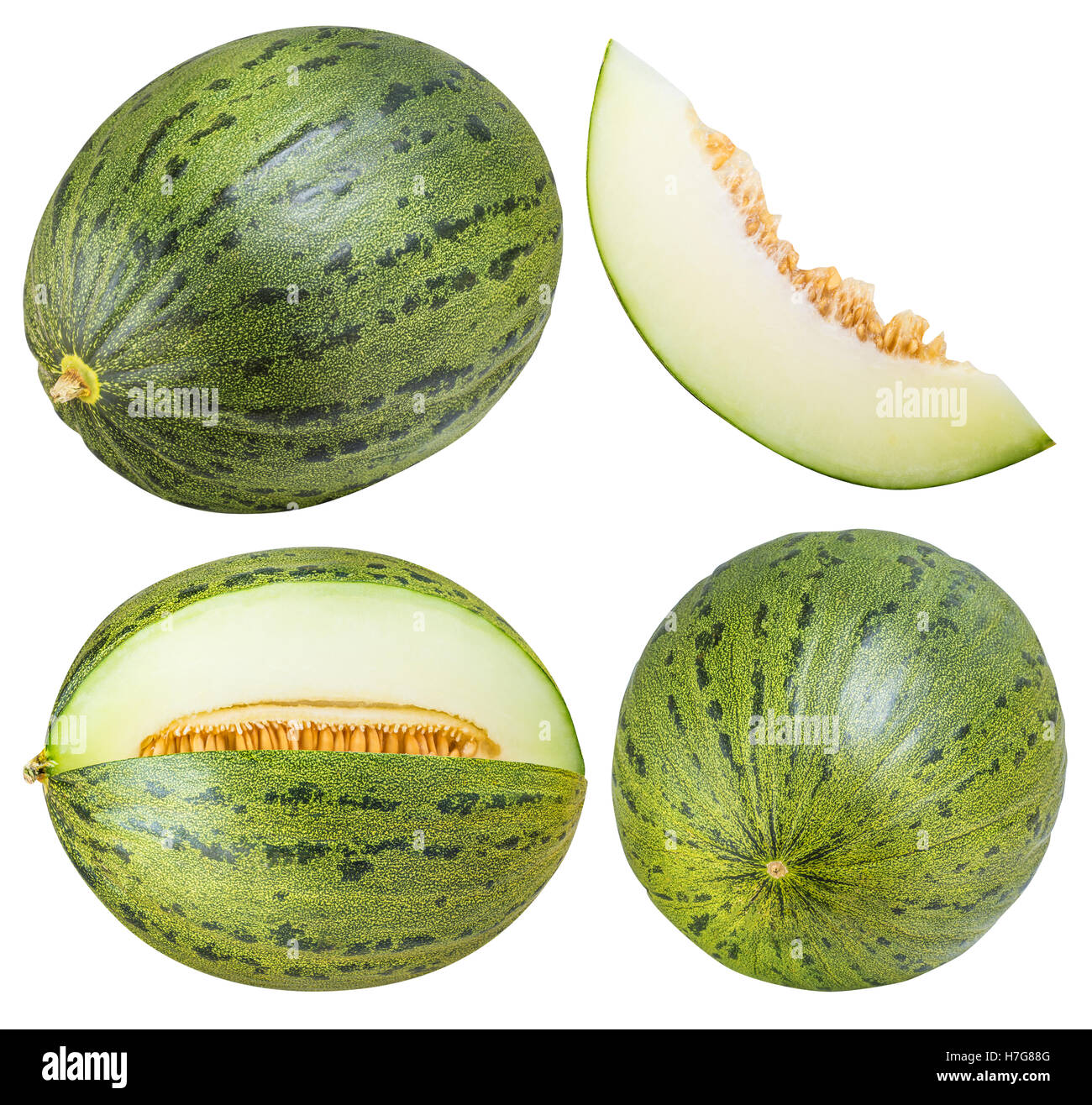 Group of green melons isolated on white background with clipping path ...