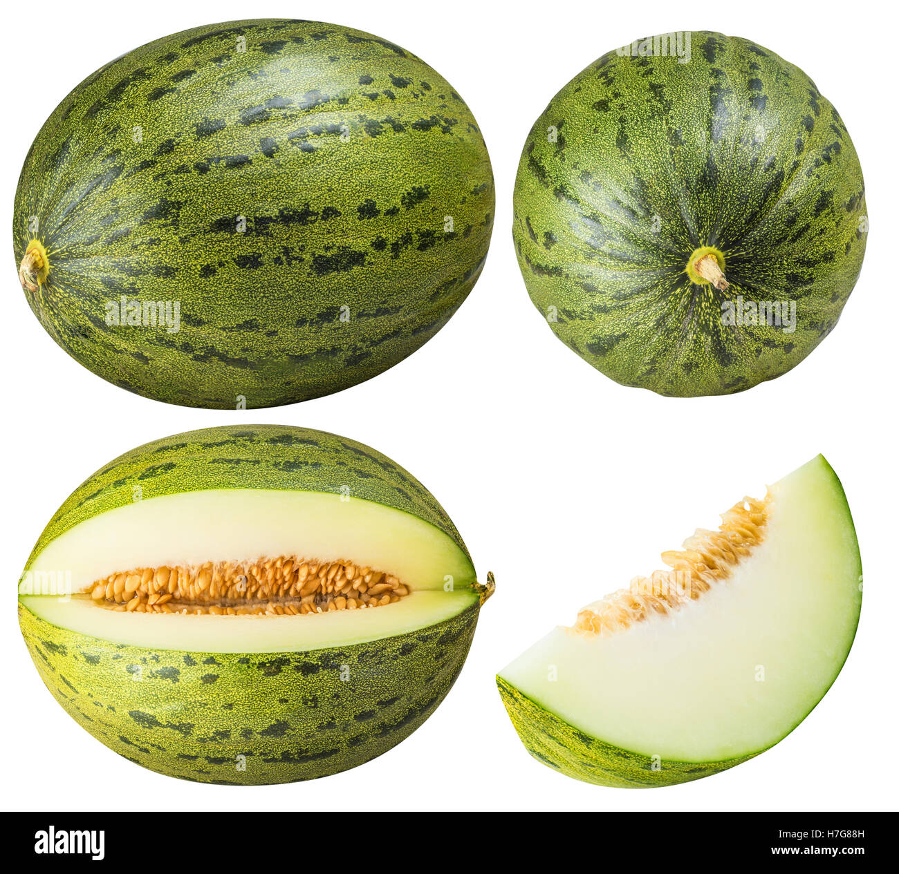 Group of green melons isolated on white background with clipping path ...