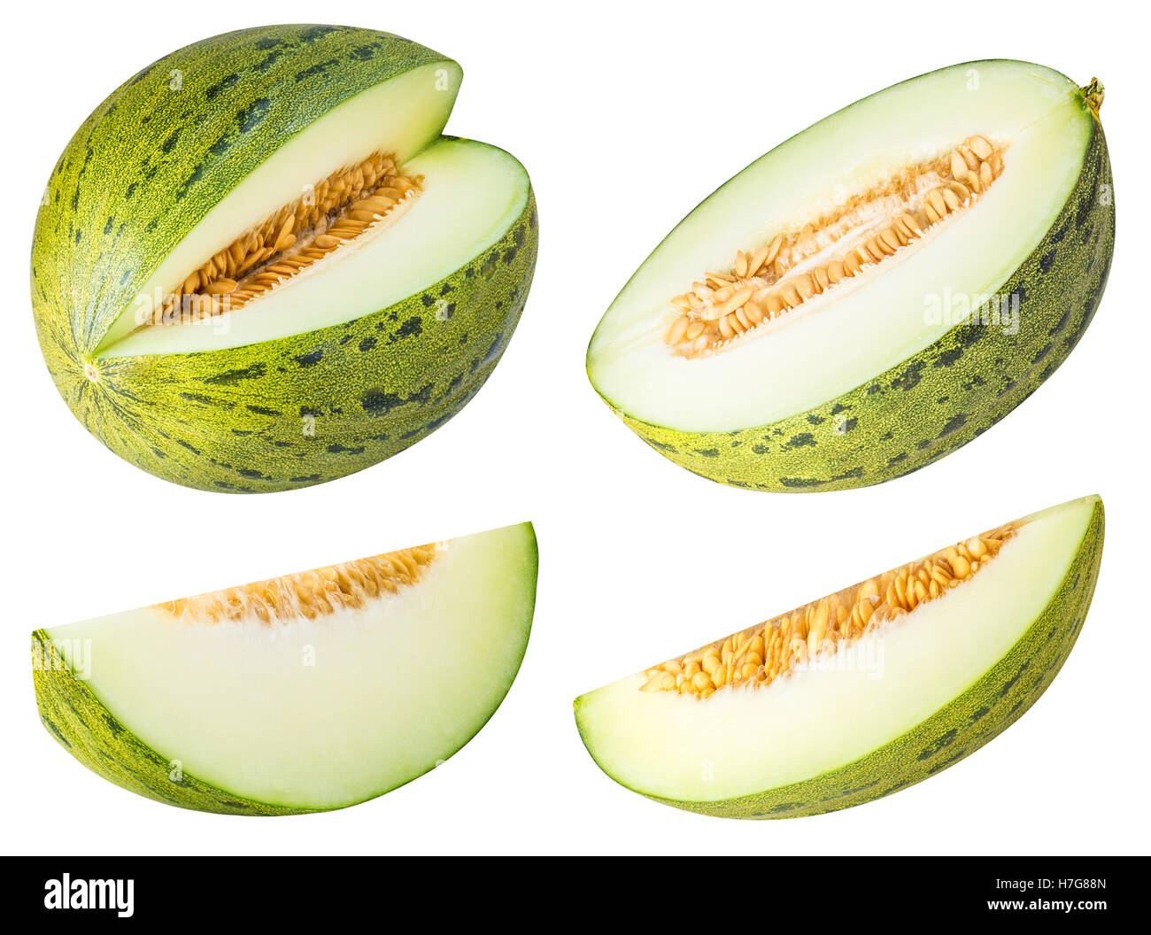 Group of green melons isolated on white background with clipping path ...
