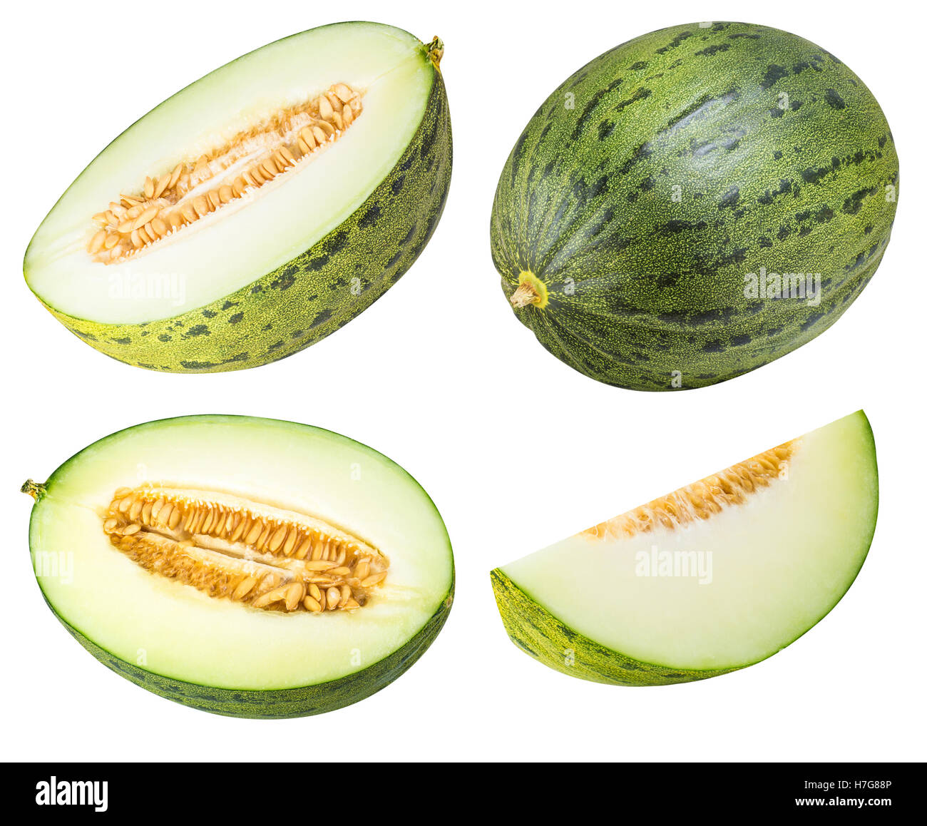 Group of green melons isolated on white background with clipping path ...