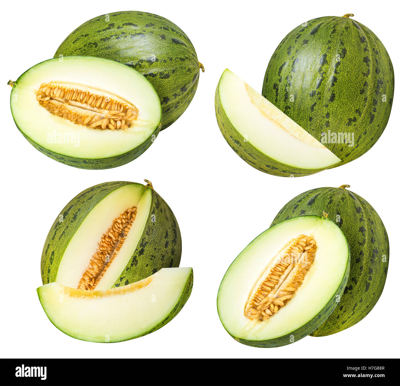 Group of green melons isolated on white background with clipping path ...