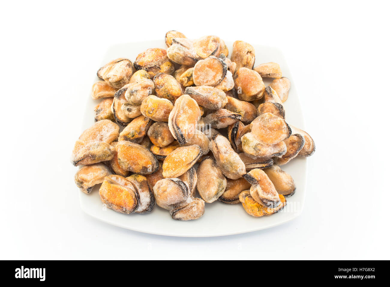 Frozen Mussels on a Plate Stock Photo - Alamy