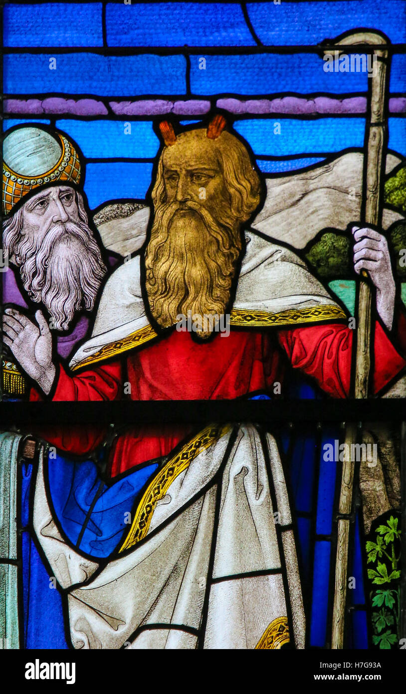 Stained Glass window depicting Moses, in the Cathedral of Saint Rumbold ...
