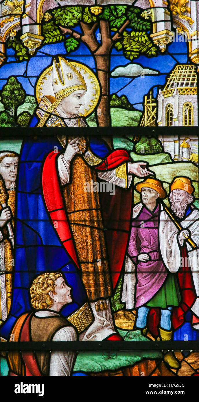 Stained Glass window depicting Saint Rumbold, the patron saint of ...