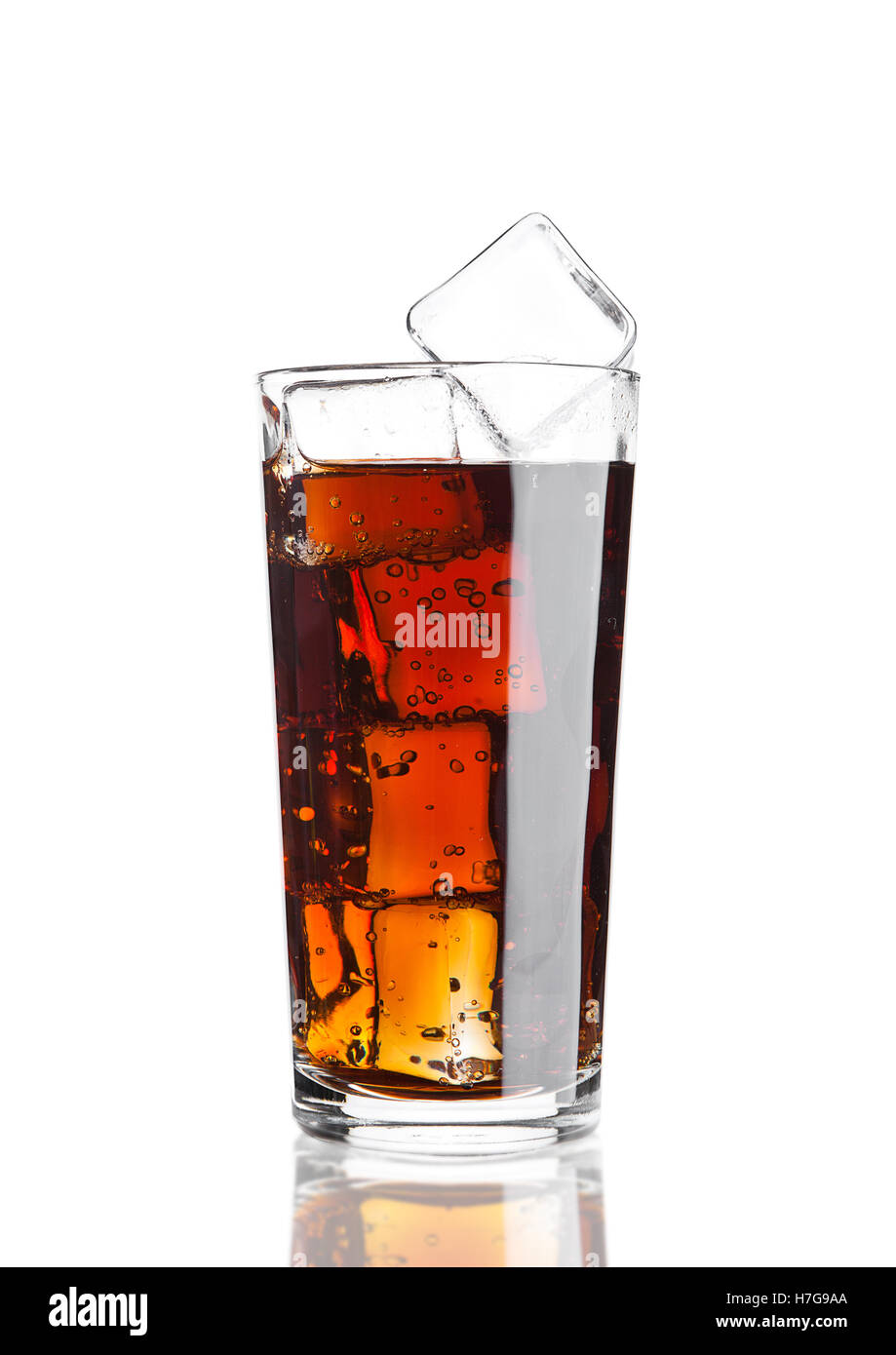 Glass of cola soda drink cold with ice cubes on white background Stock ...