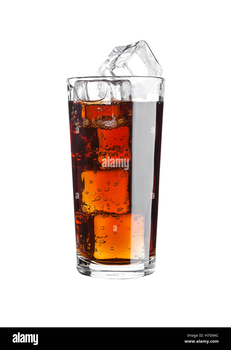 Glass of cola soda drink cold with ice cubes on white background Stock ...