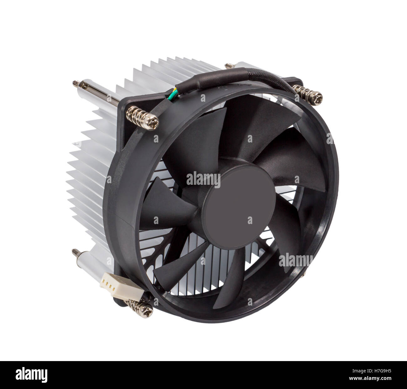 Close-up shot of computer CPU cooler isolated on a white background ...