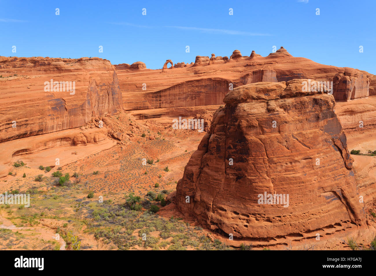 Panorama from Utah. Famous delicate arch. Red rocks canyon, geological ...