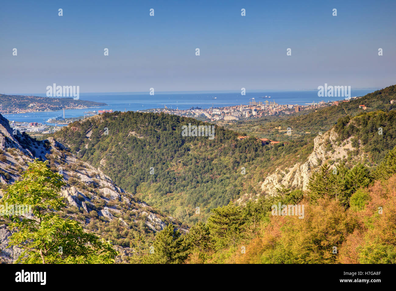 View of Val Rosandra and Trieste from Stena mountain Stock Photo - Alamy