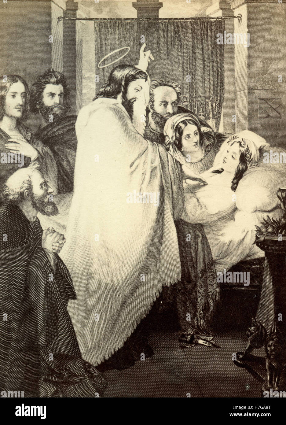 Jesus Christ makes a miracle, religious etching Stock Photo - Alamy