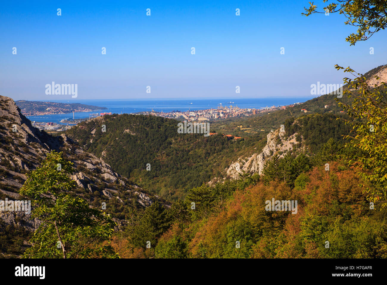 View of Val Rosandra and Trieste from Stena mountain Stock Photo - Alamy