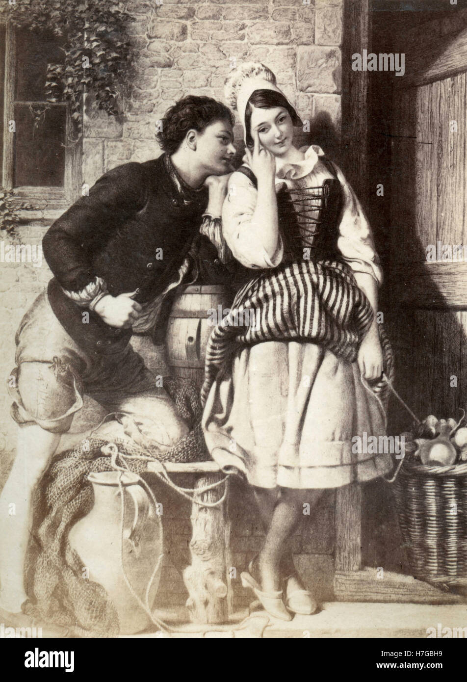 Boy courting a girl, etching Stock Photo - Alamy
