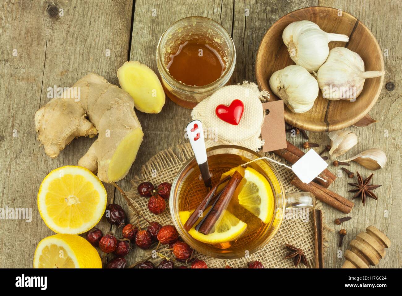 Natural treatment for colds and flu. Ginger lemon honey garlic and ...