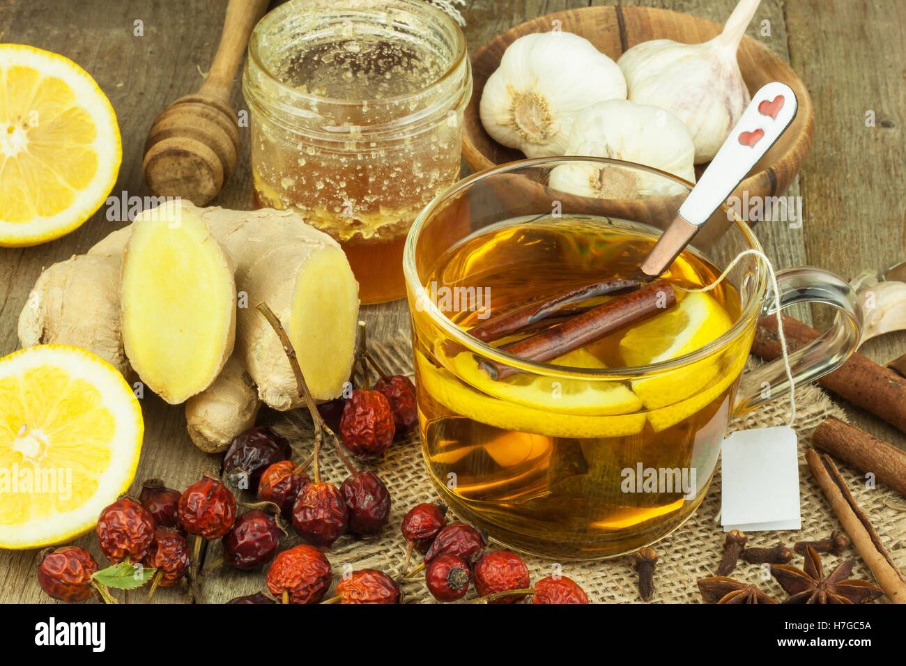 Natural treatment for colds and flu. Ginger lemon honey garlic and ...