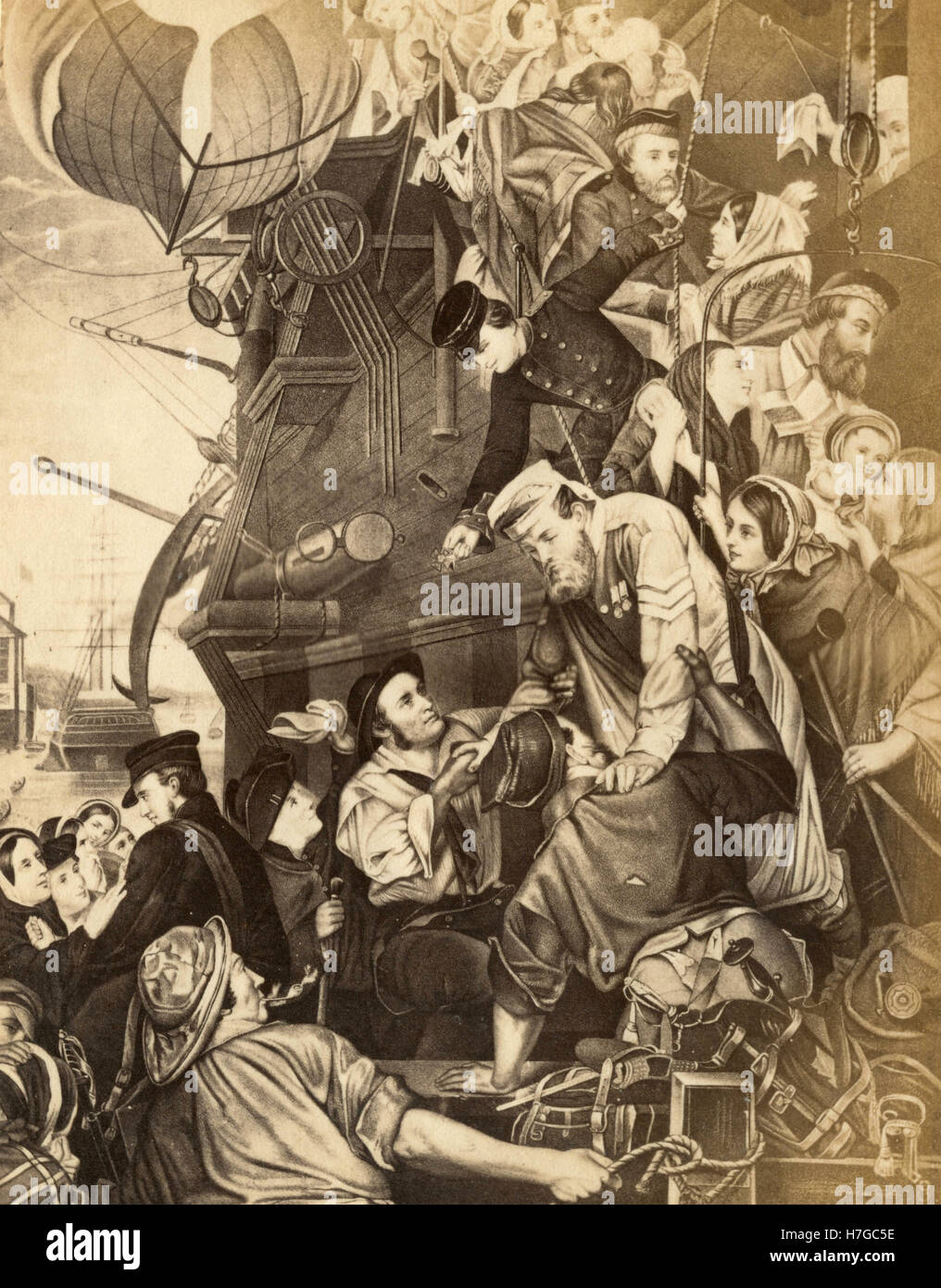 Navy sailors returning to port, Victorian Age print Stock Photo - Alamy