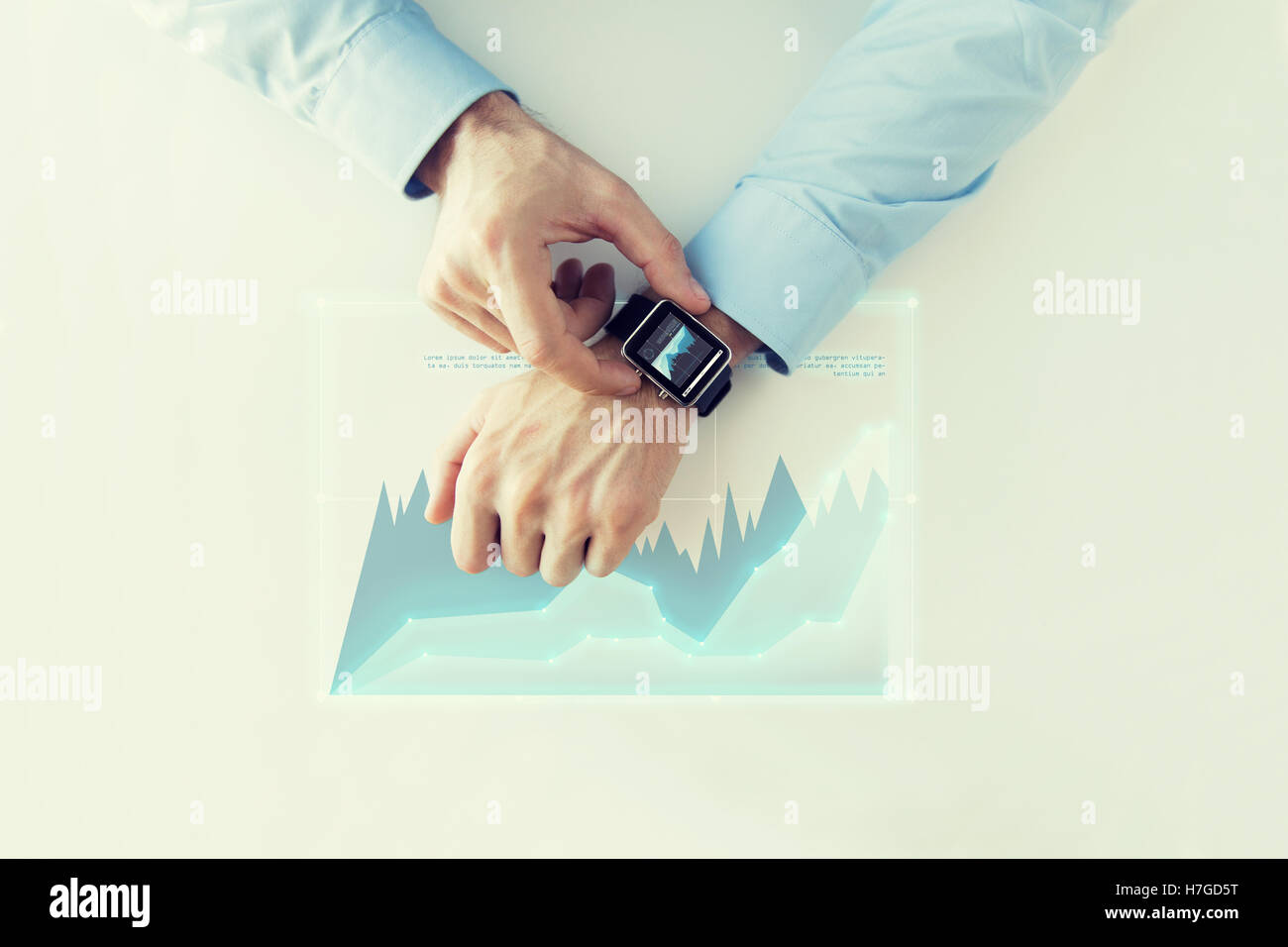 hand with smartwatch and virtual chart projection Stock Photo - Alamy