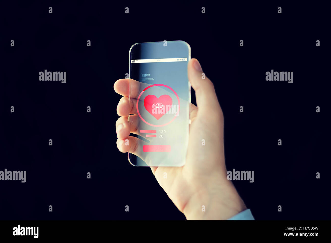 close up of hand with smartphone measuring pulse Stock Photo - Alamy