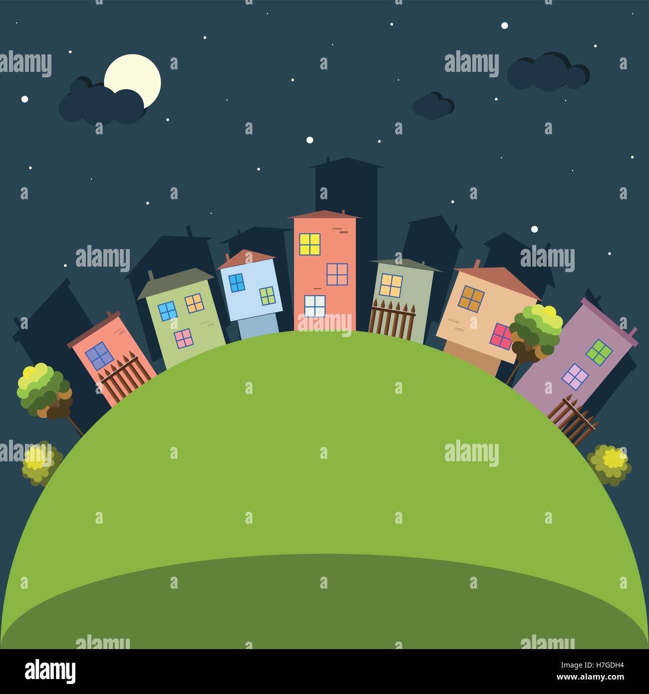 Suburb, night, houses Stock Vector Images - Alamy
