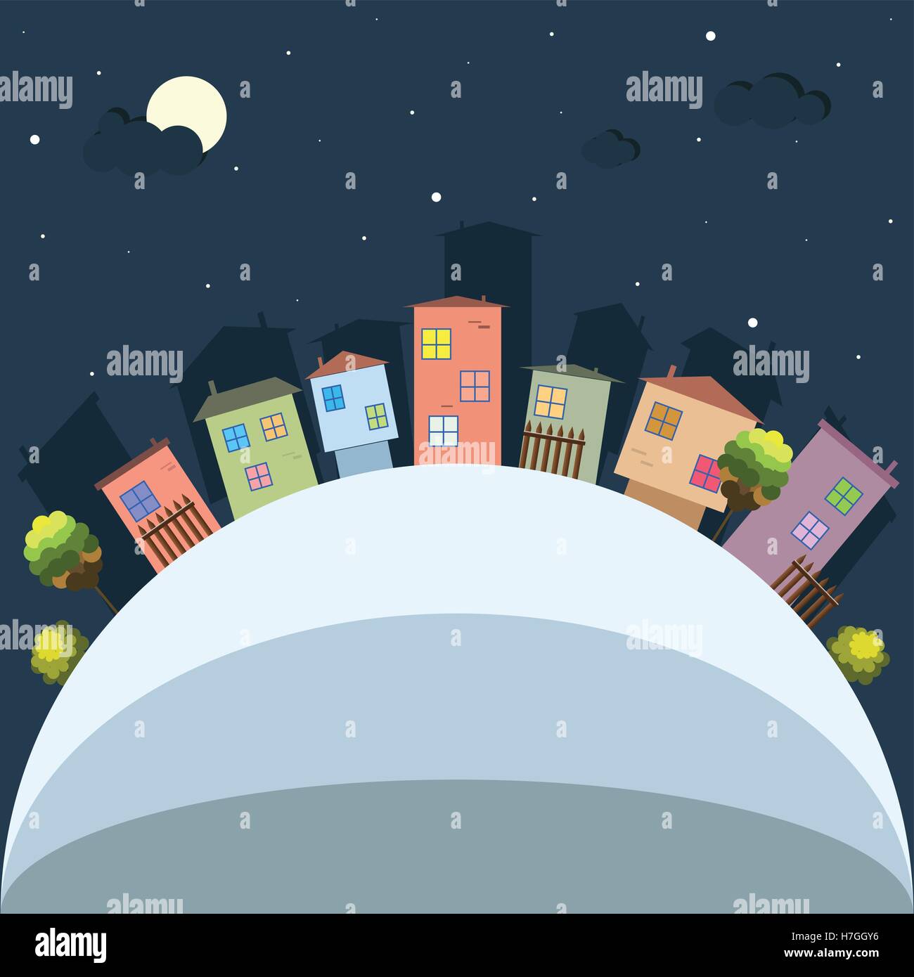 Good Night Theme With Colorful Houses And Sheep Stock Vector Image ...