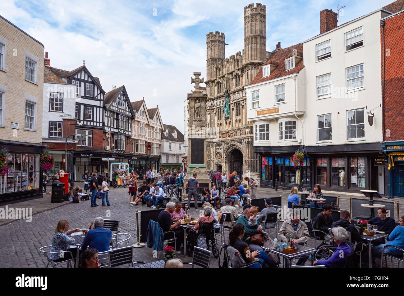 Tourists on the Buttermarket in Canterbury Kent England United Kingdom ...