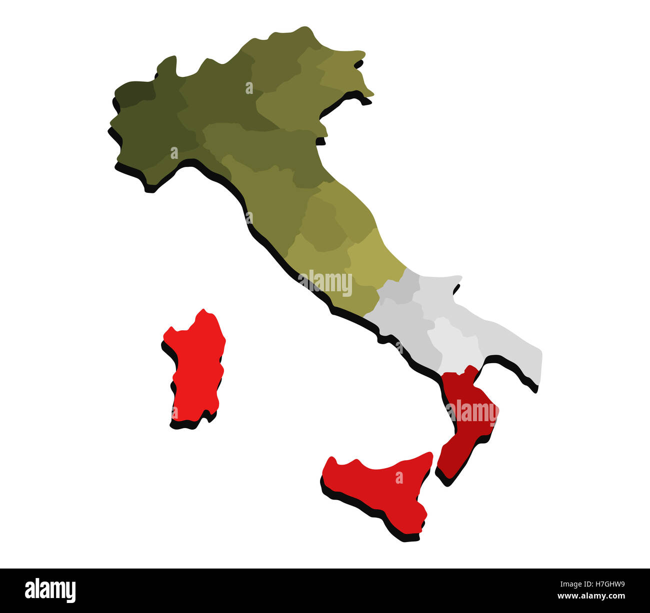 Italy map with regions and flag Stock Photo - Alamy