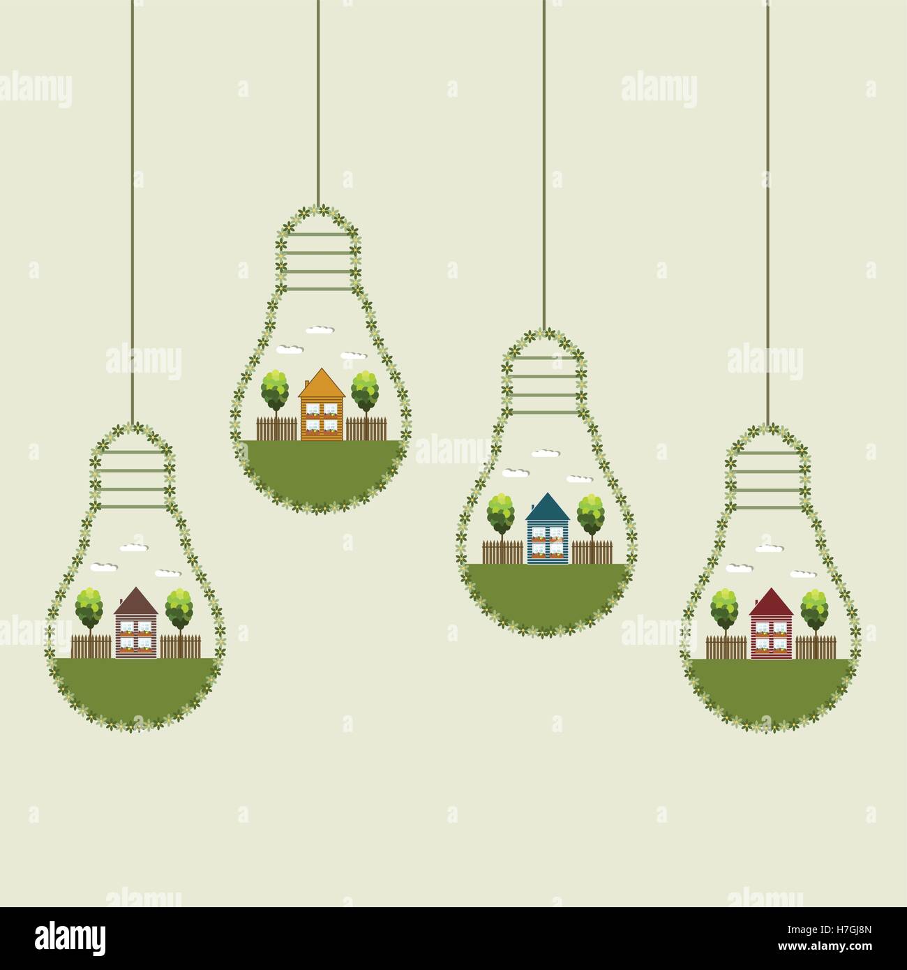 Colorful Light Bulbs, Made Of Flowers. Think Green Concept Stock Vector ...