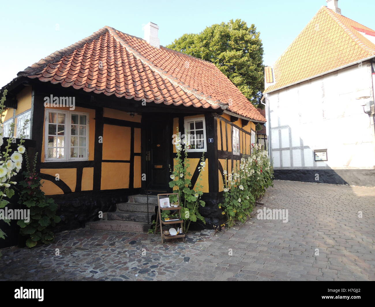 Typical old Danish timbered house in the city of Faaborg, Fyn, Denmark ...