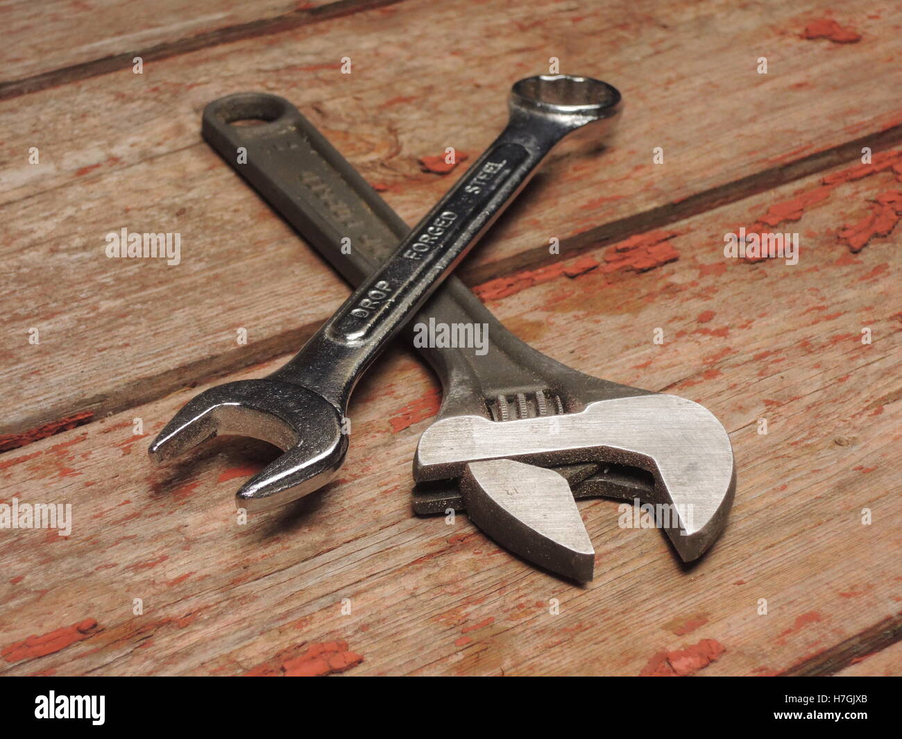 Tools on rough table Stock Photo - Alamy