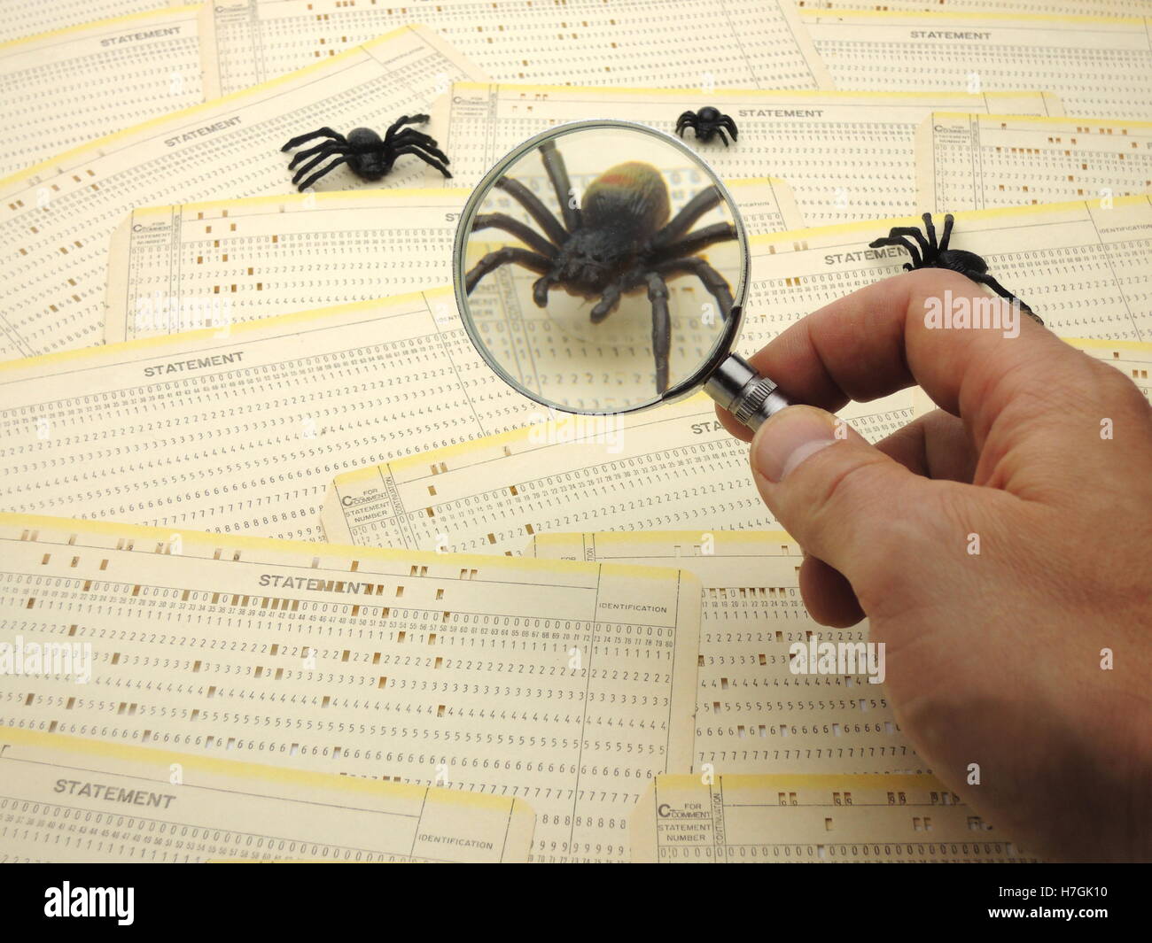 Inspecting a bug in the source code Stock Photo - Alamy