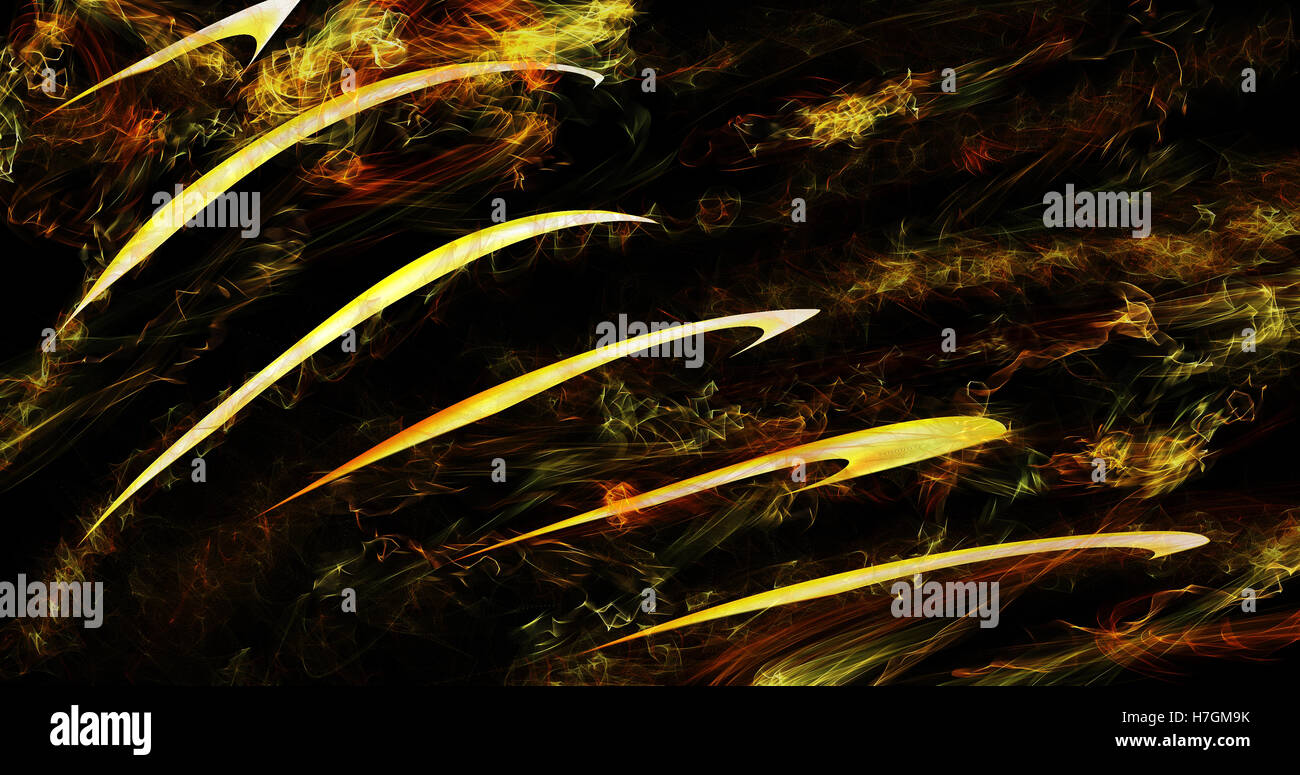 Abstract Yellow Marks Surrounded By Flame Effects On Dark Background ...