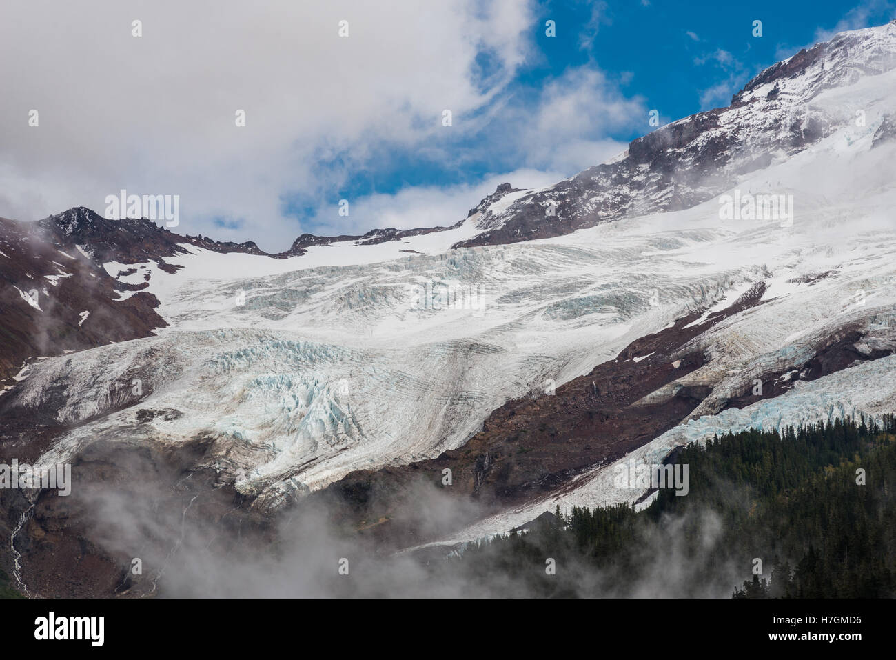 Glacier coming off Mount Baker, an active volcano in the North Cascades ...