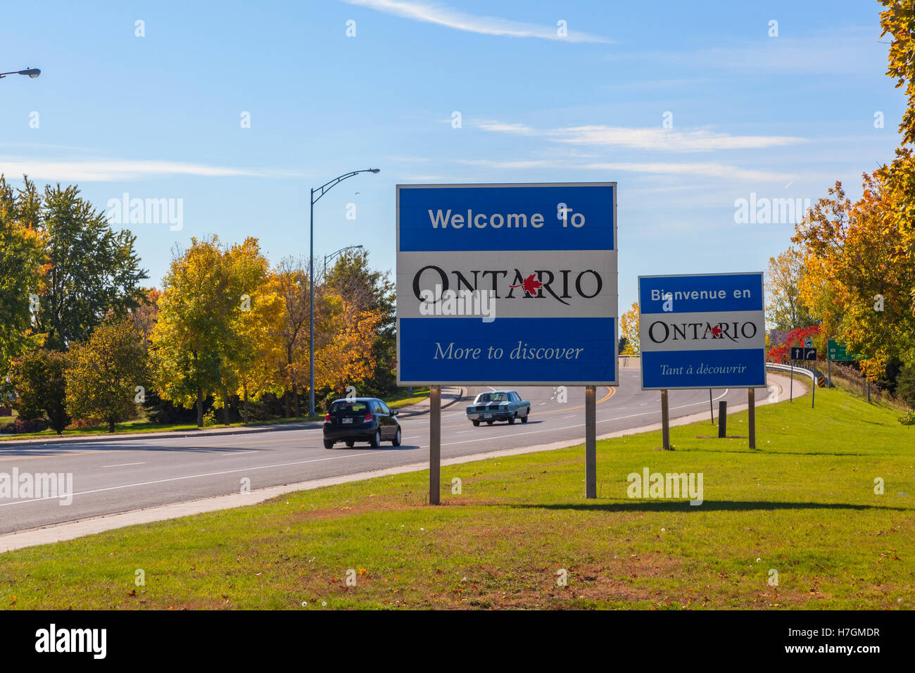 A welcome to Ontario sign in Hawkesbury, Ontario, Canada Stock Photo ...