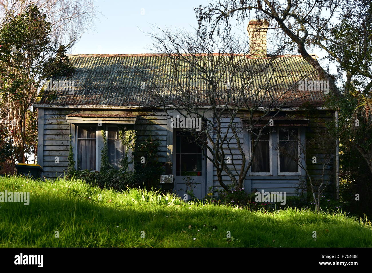 Old wooden house among trees in a wild unkempt garden Stock Photo - Alamy