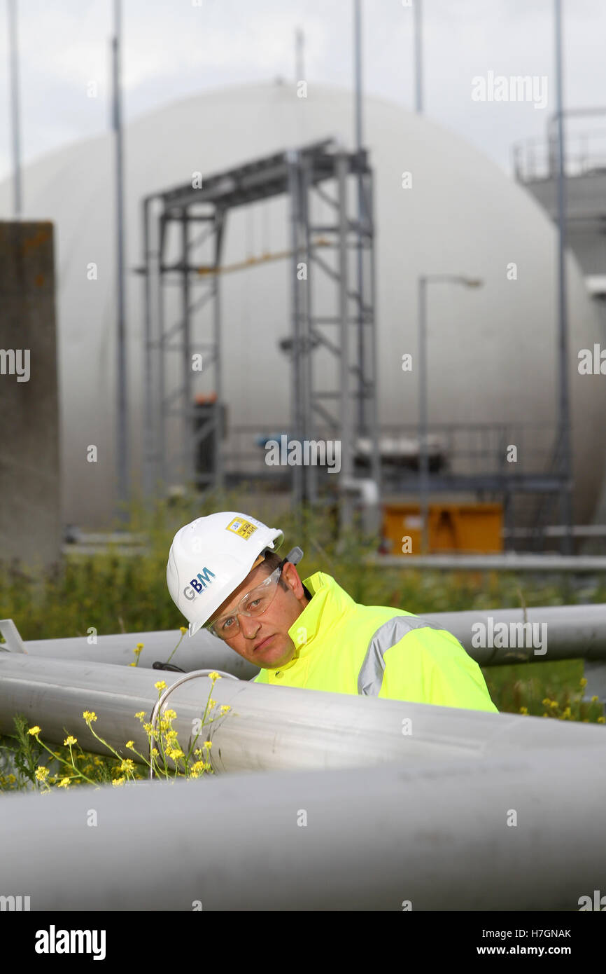 scientist examining pipes at waste water treatment plant Stock Photo ...
