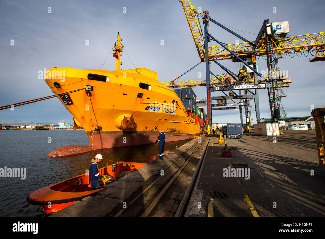 Container ship in harbour Stock Photo - Alamy
