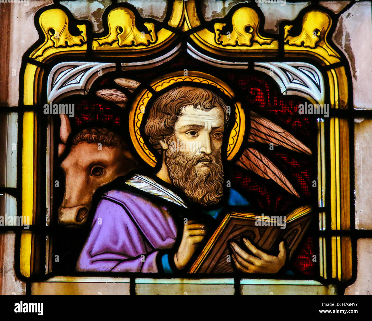 Stained Glass window depicting Saint Luke the Evangelist, in the Cathedral of Saint Rumbold in ...