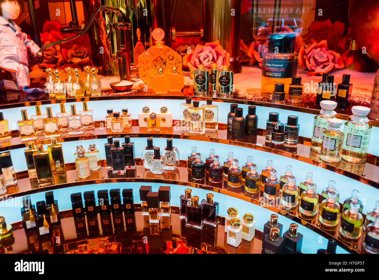 Paris, France, French Perfumes Bottles on Display in Window, Christmas ...