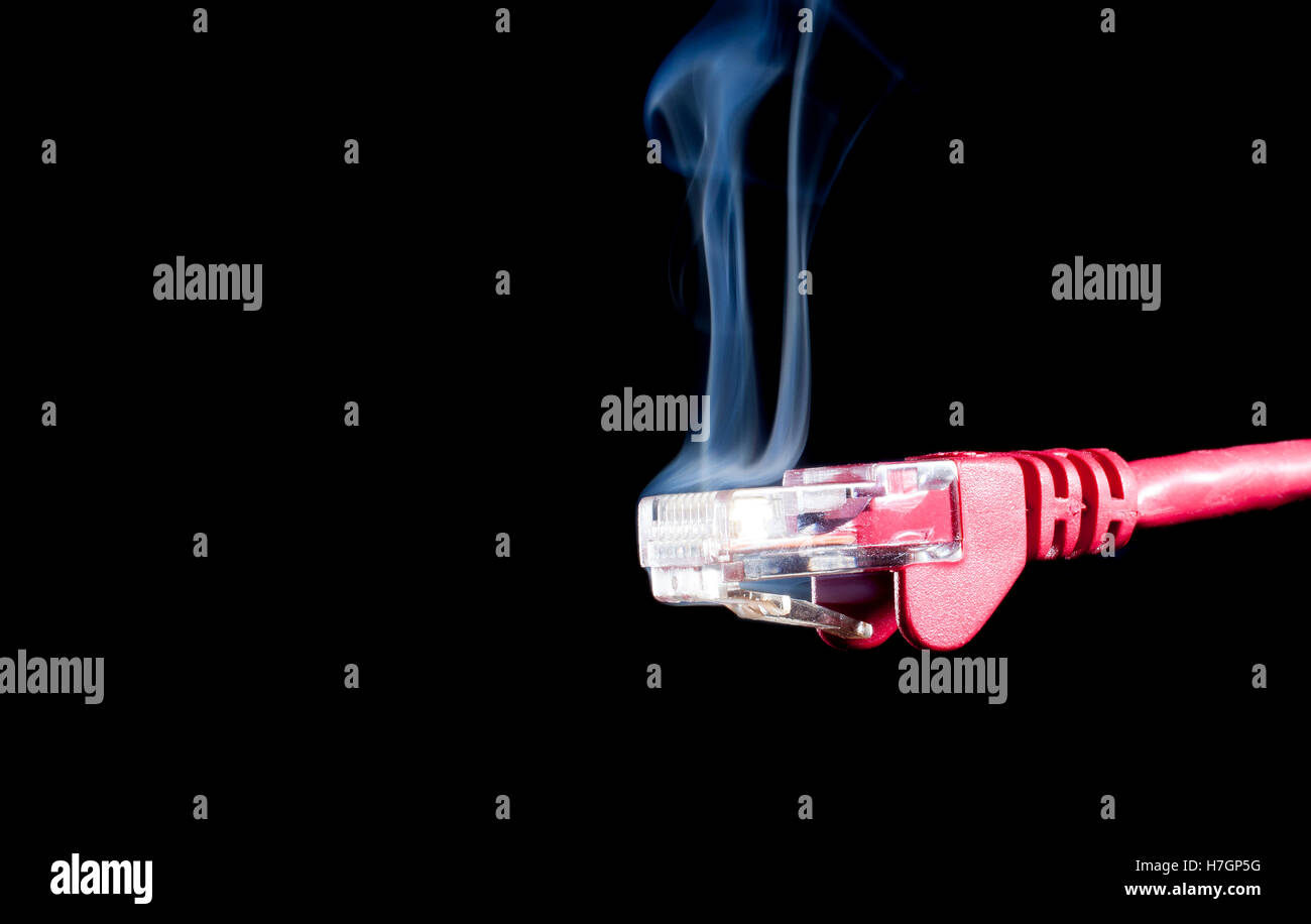 Red computer network connection that is smoking on black Stock Photo ...