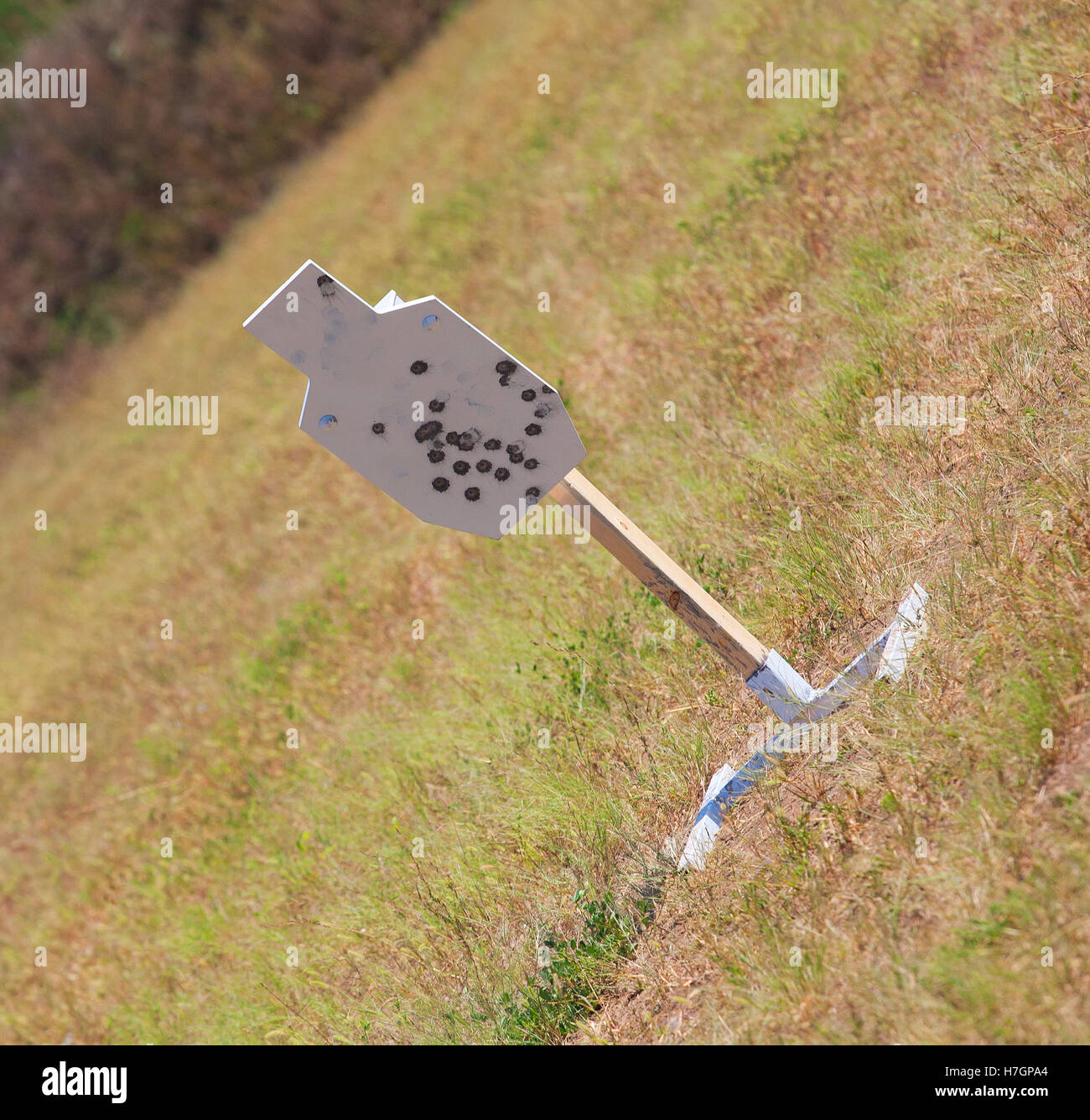 Steel target pained white so you can see bullet hits Stock Photo - Alamy