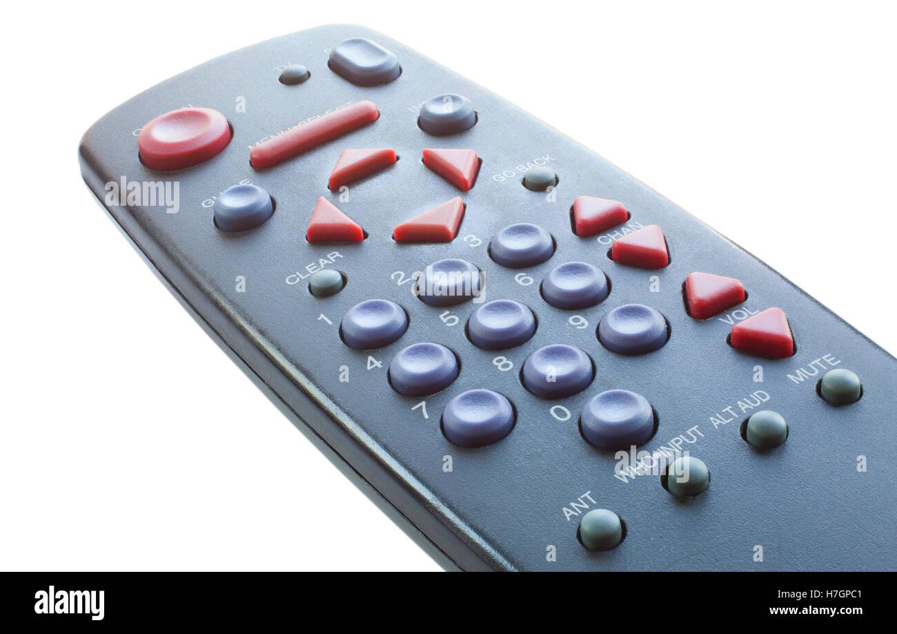 Black remote control for a TV on a white background Stock Photo - Alamy