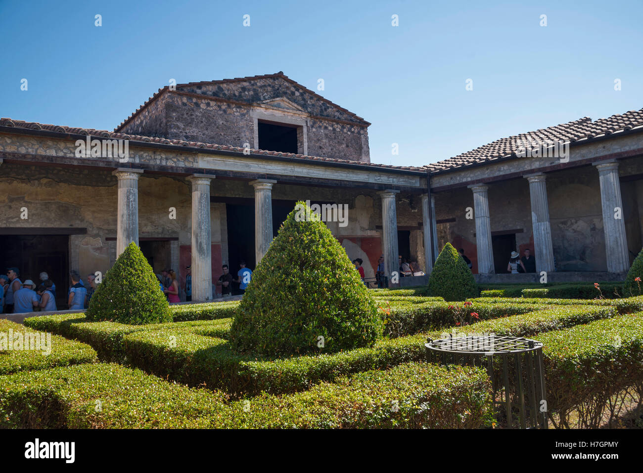 Courtyard of Roman house in Pompeii,, archaeological site, Campania ...