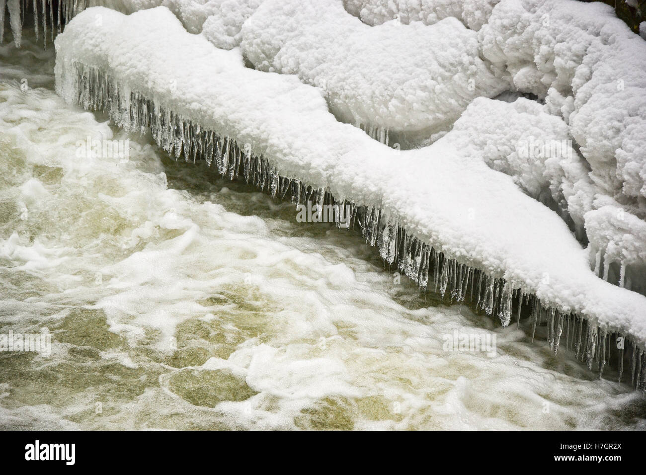 Frozen water on the river at the dam Stock Photo - Alamy