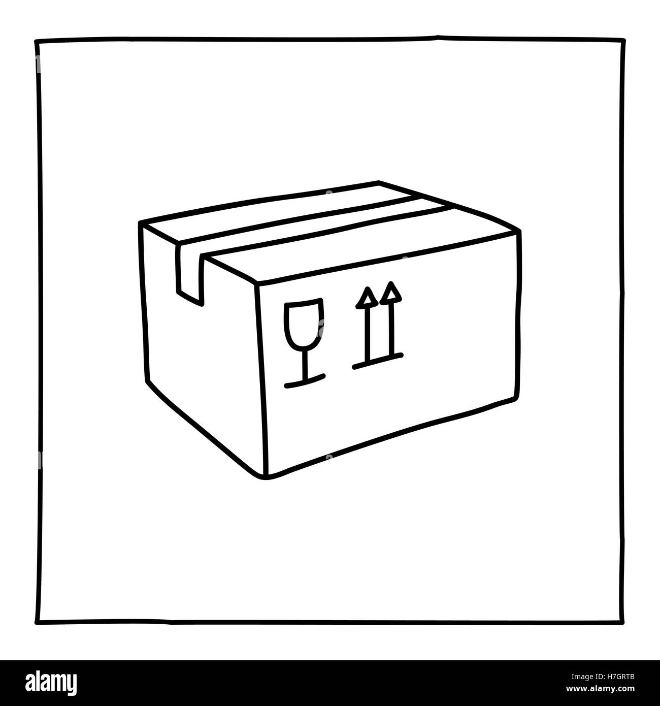 Doodle closed box icon. Black and white symbol with frame. Line art ...