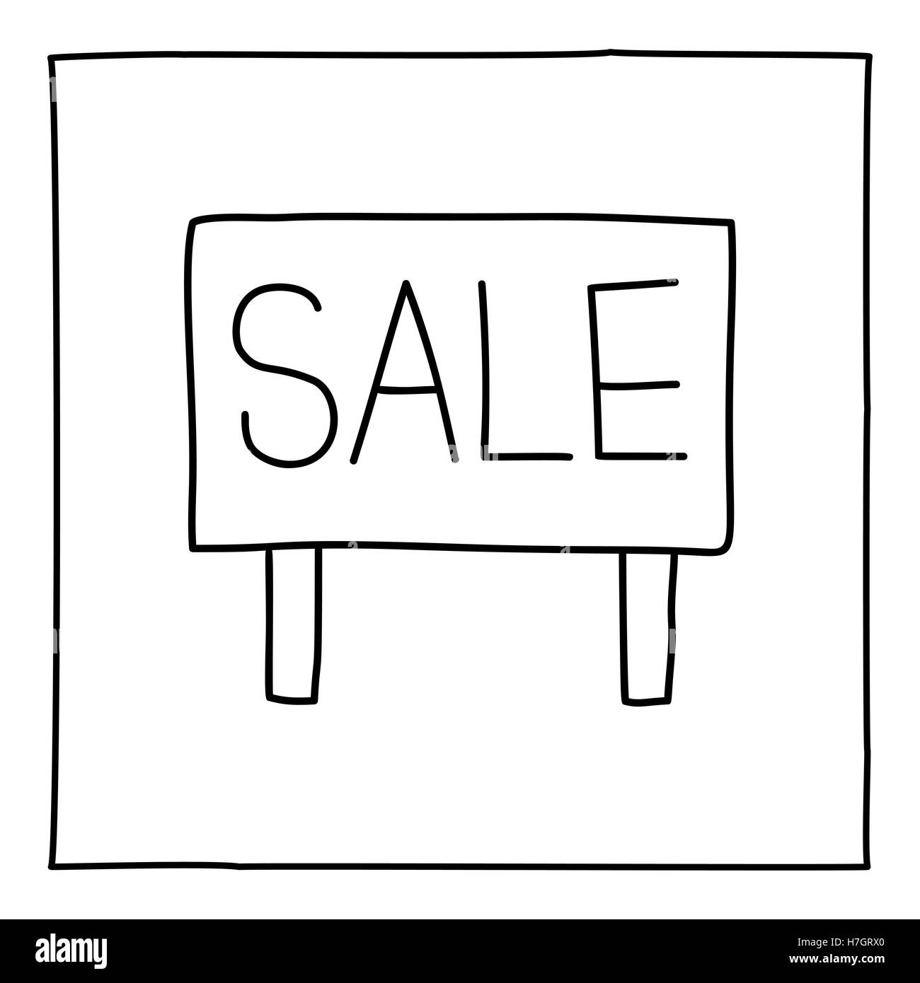 Doodle Sale Sign icon. Black and white symbol with frame. Line art ...