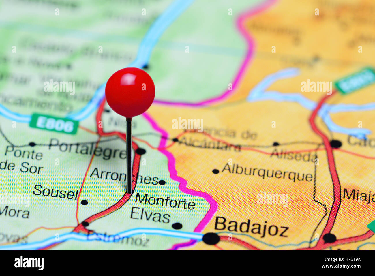 Monforte pinned on a map of Portugal Stock Photo - Alamy