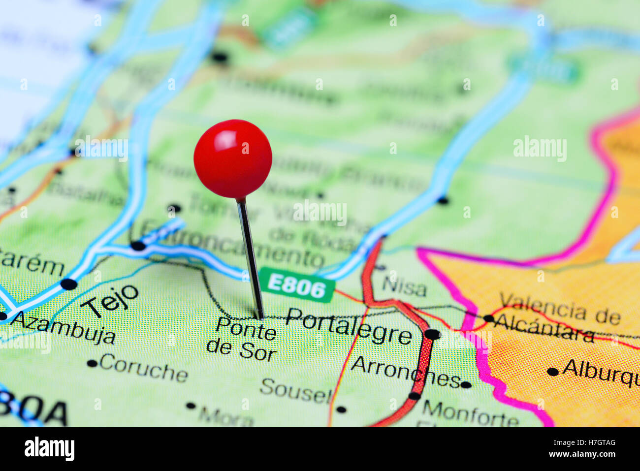 Ponte de Sor pinned on a map of Portugal Stock Photo - Alamy